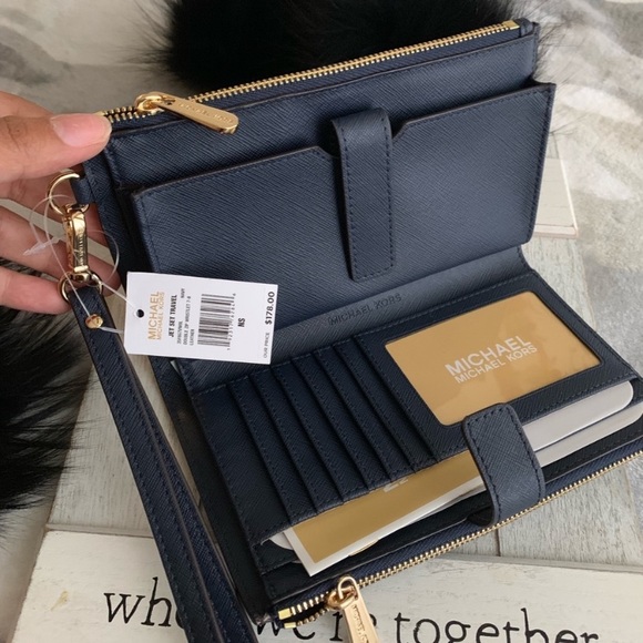 Michael Kors | Bags | New Mk Double Zipper Wallet Navy Blue Gold | Poshmark